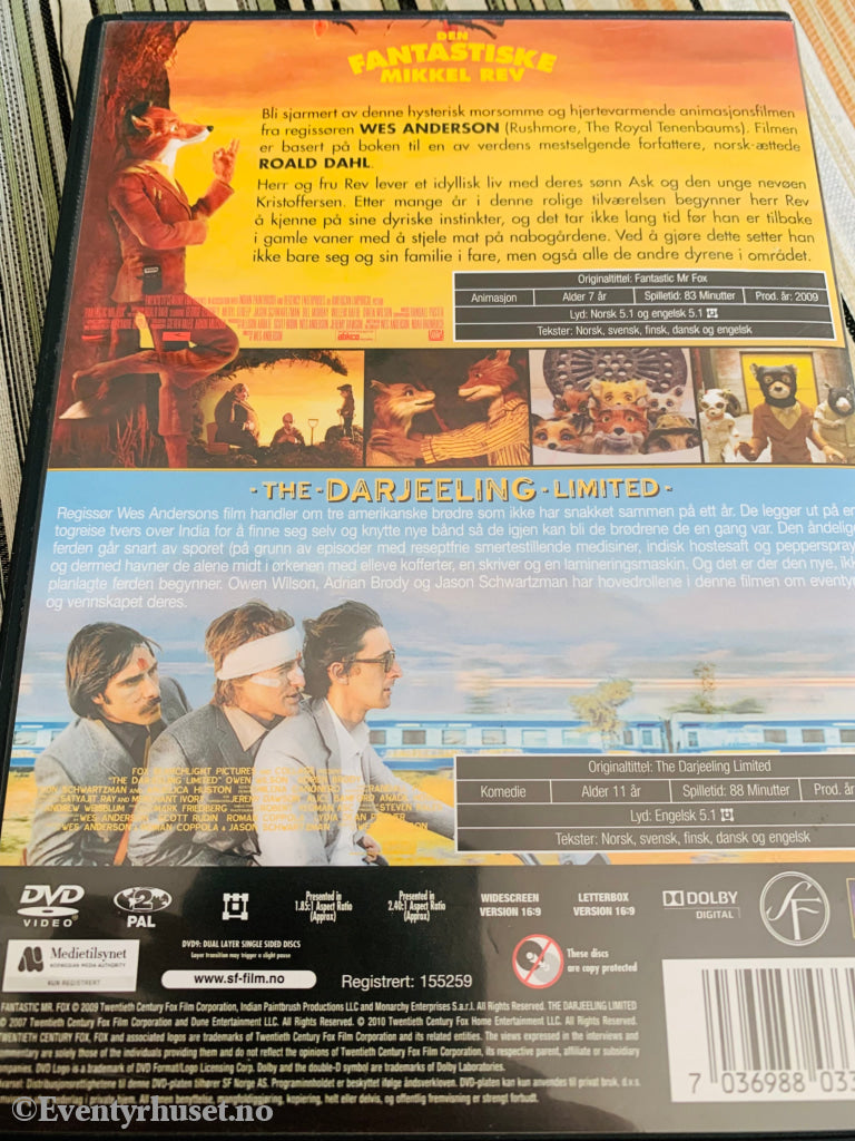 Den Fantastiske Mikkel Rev + The Darjeeling Limited. DVD. – Eventyrhuset