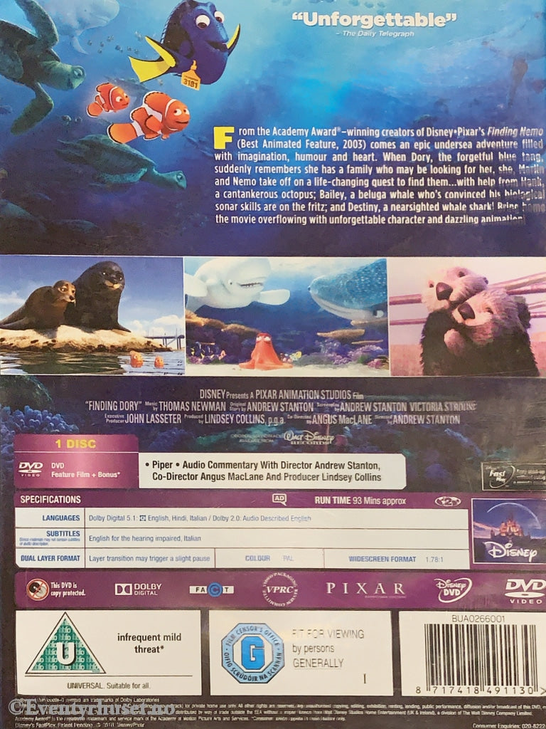 Disney DVD. Finding Dory (Oppdrag Dory). 2016. – Eventyrhuset